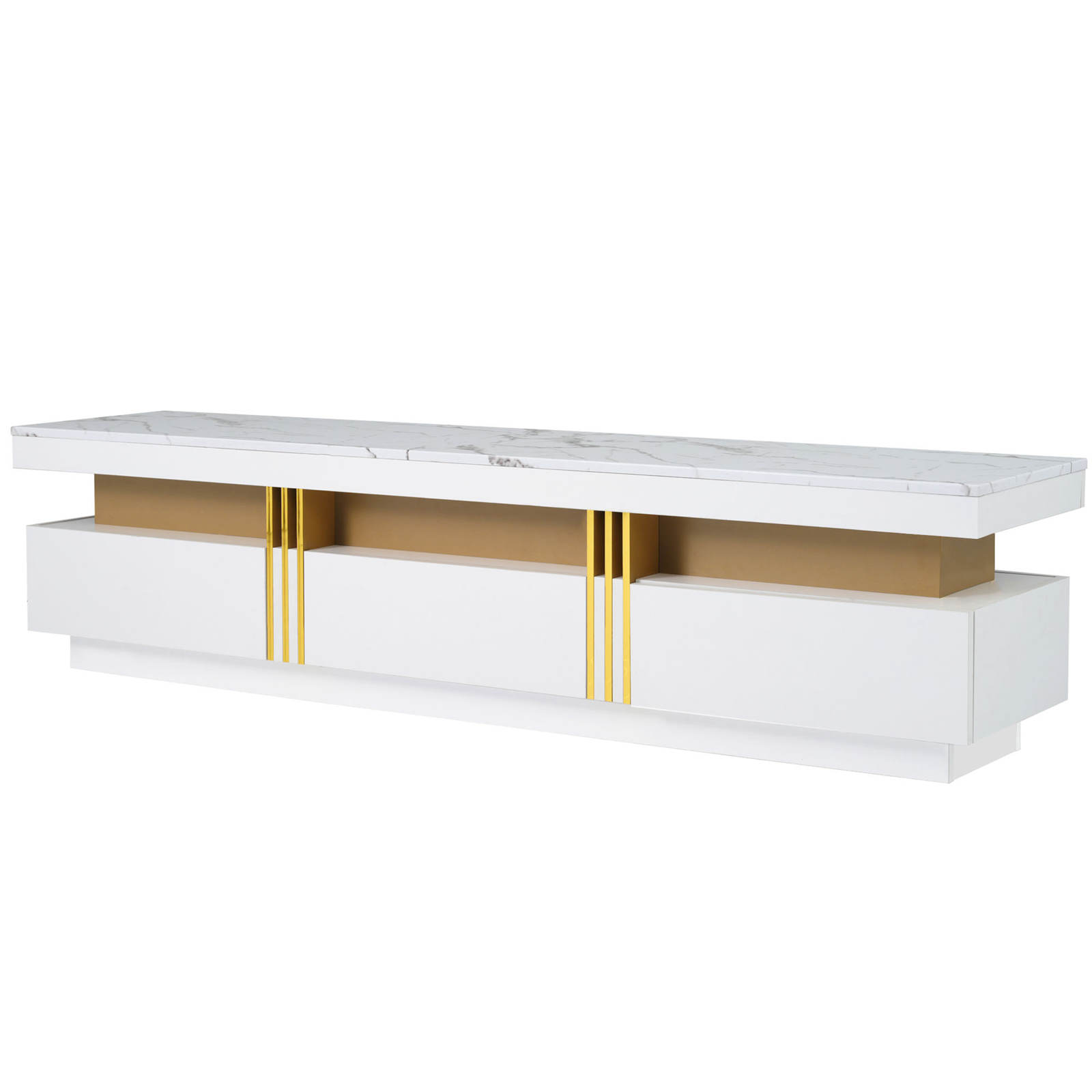 ON-TREND Luxury TV Stand with High Gloss Faux Marble Top for TVs Up to ...
