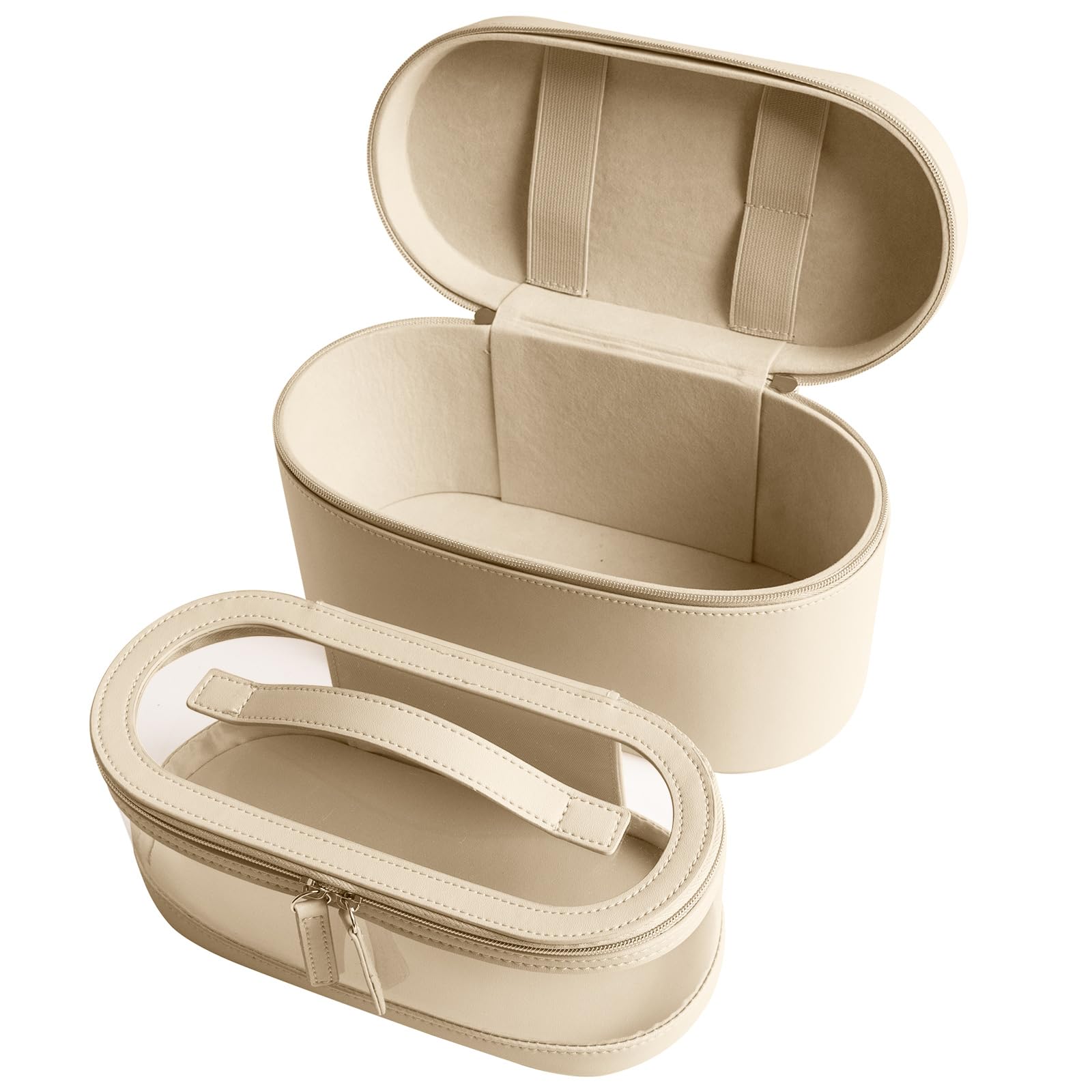 Travel Makeup Cases skincare Bag Beige White Organizer Leather Stand ...