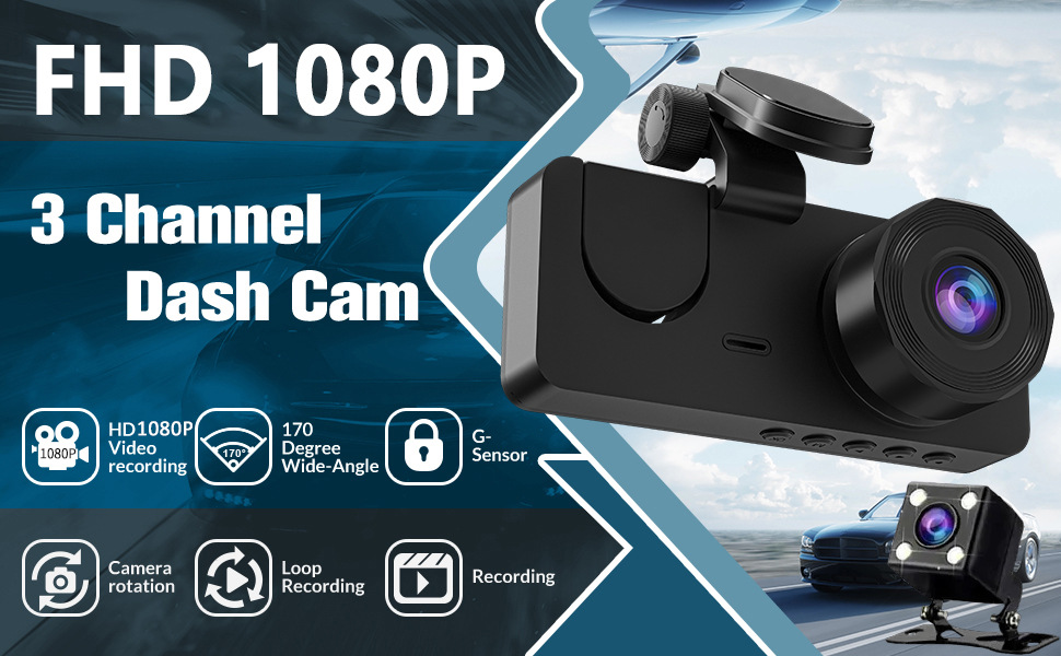 Dash Cam, 3 Channel Dash Cam, 1080P Dash Cam Front ,Inside and Rear ...