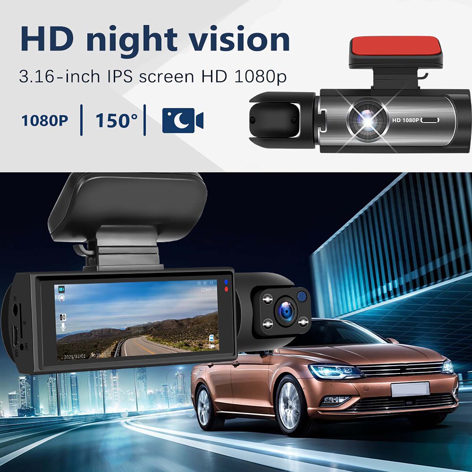1080P Dual Camera Dash Cam for Cars, Driving Recorder with IR Night ...
