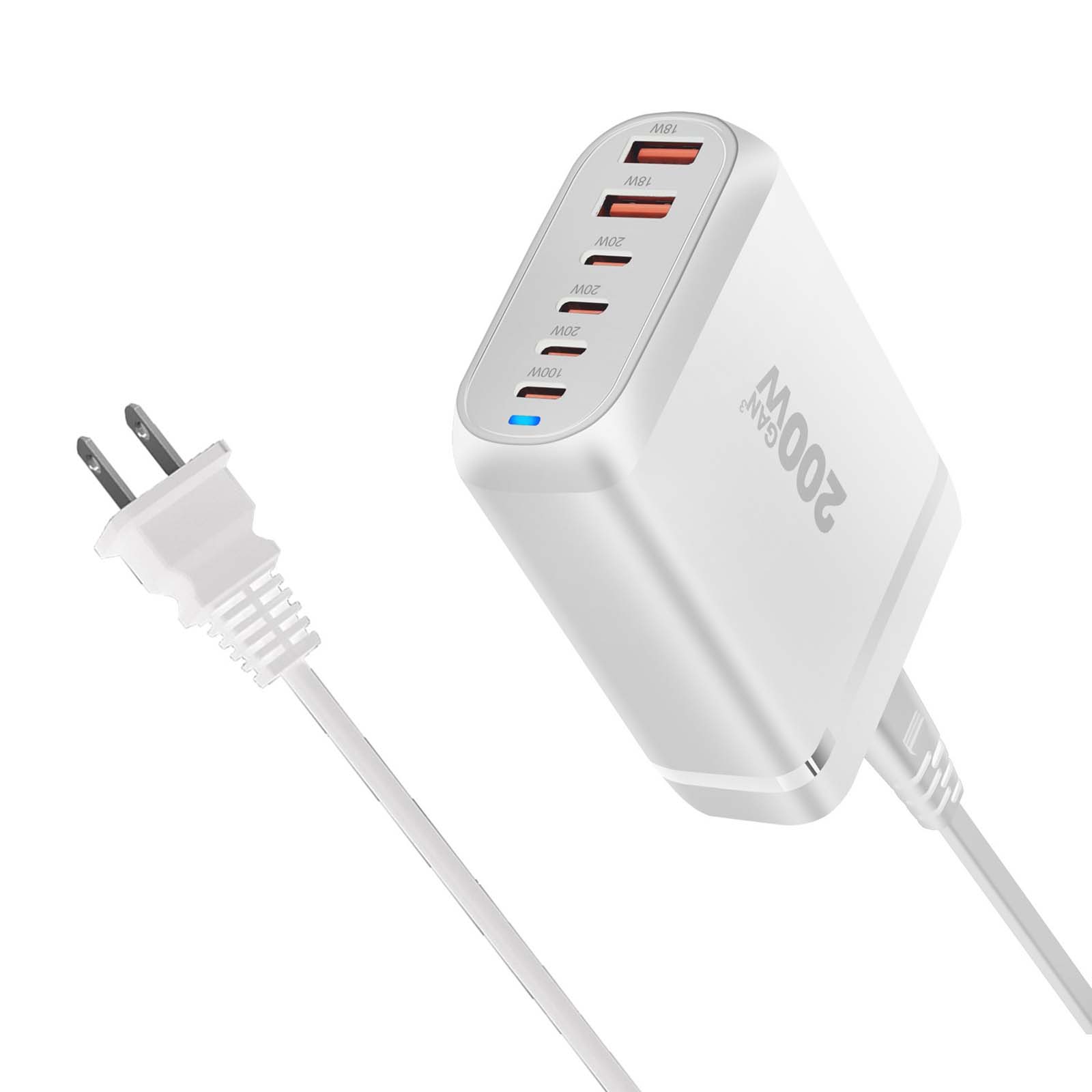 USB C Charger Block 200W，6-Port USB PD Charger， 2 USB-A+4 USB-C Super ...