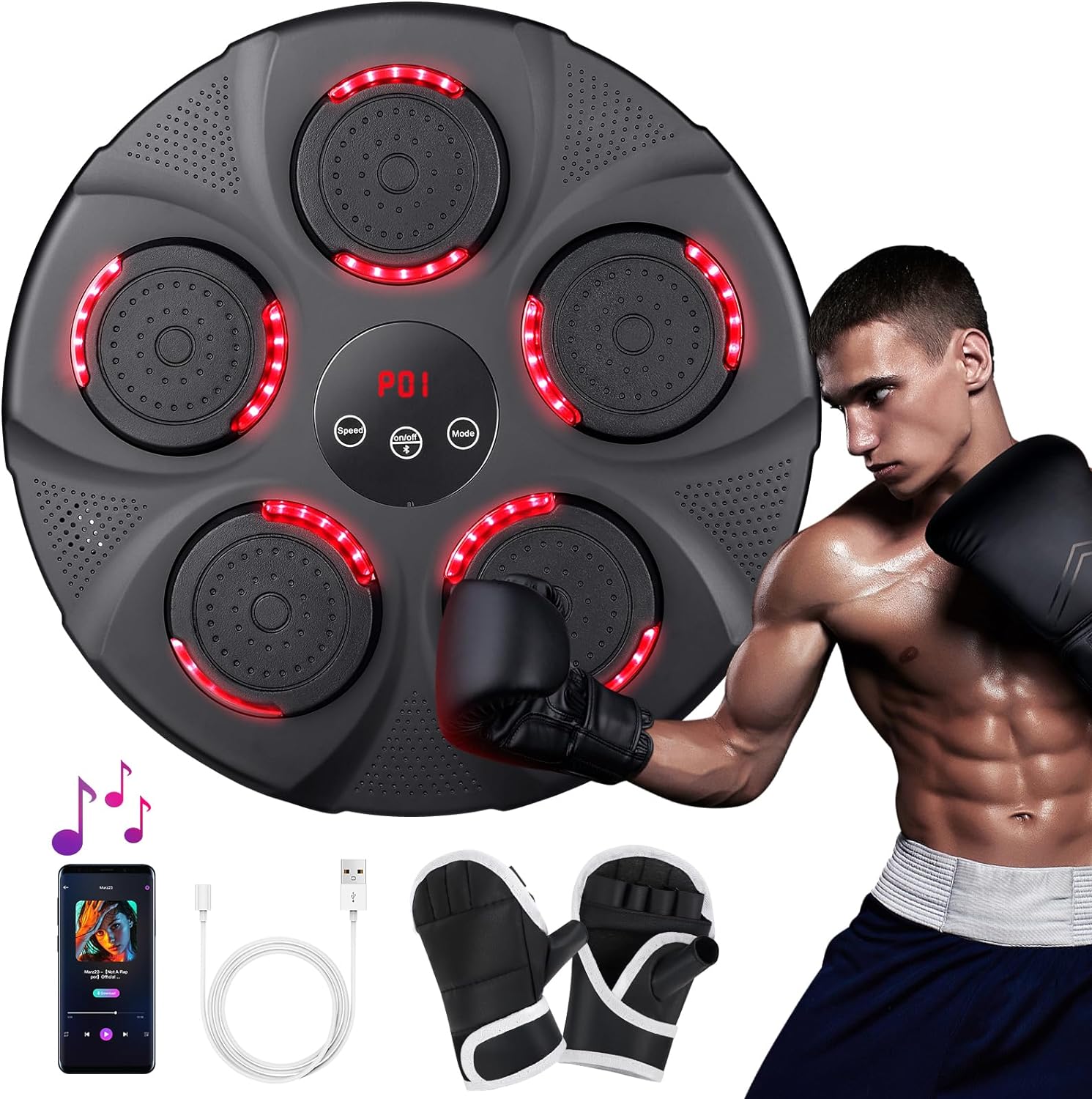 Music Boxing Machine with Boxing Gloves, Home Smart Bluetooth Boxing ...